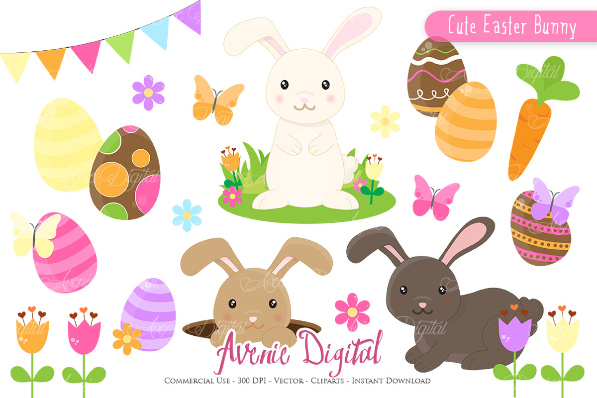 Easter Bunny Clipart - Vectors, a Decorative Illustration by Avenie Digital