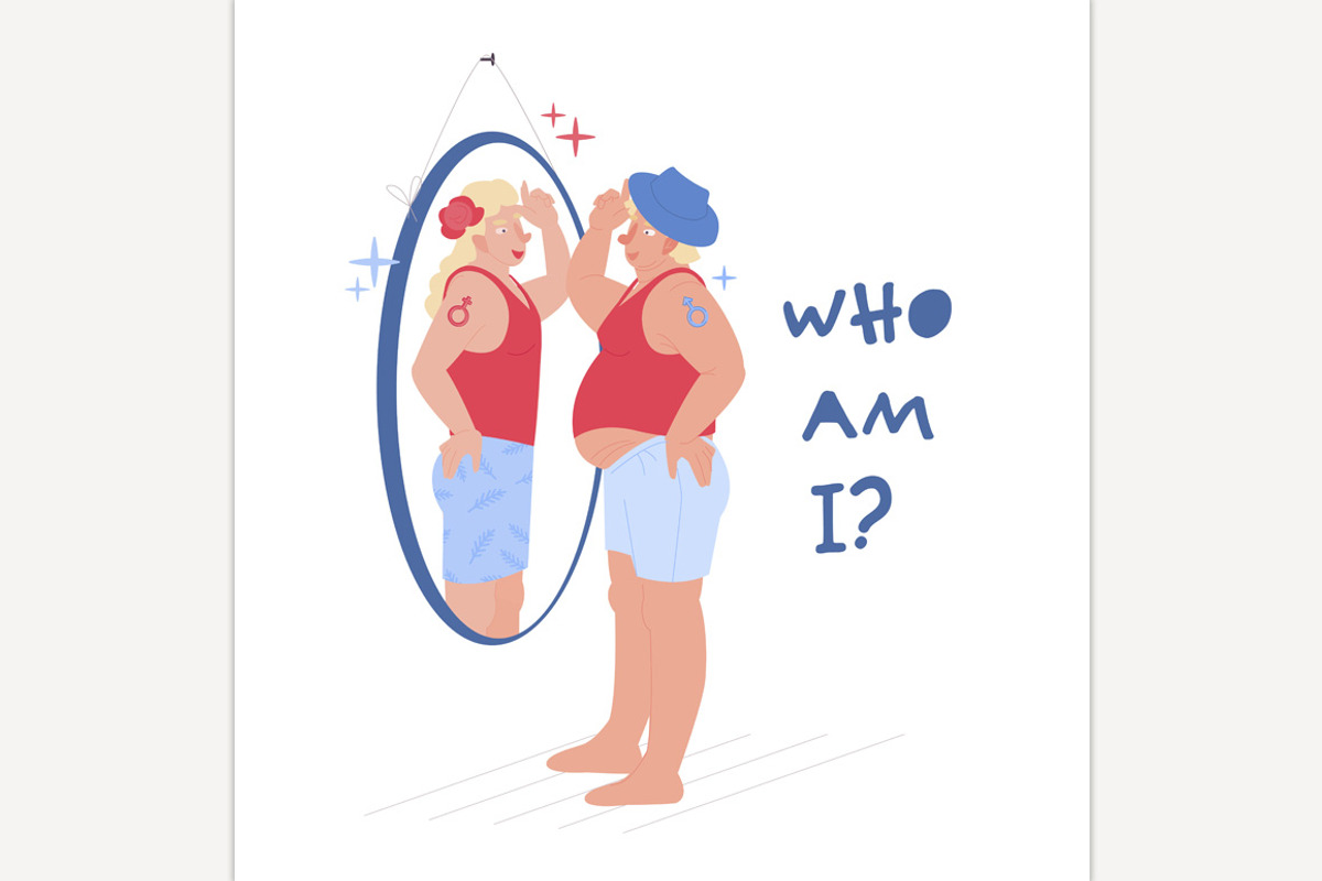 Gender identity concept. Who am I., a Person Illustration by Anna's Shop