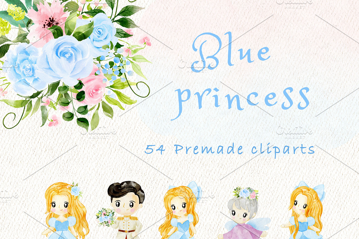 Blue Princess watercolour clipart