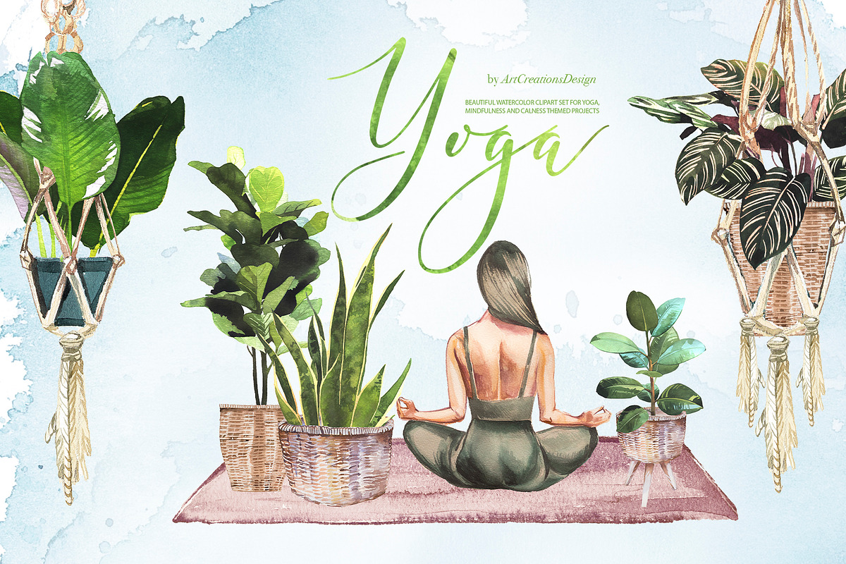 Watercolor Yoga Clipart Set, a Healthcare Illustration by ...