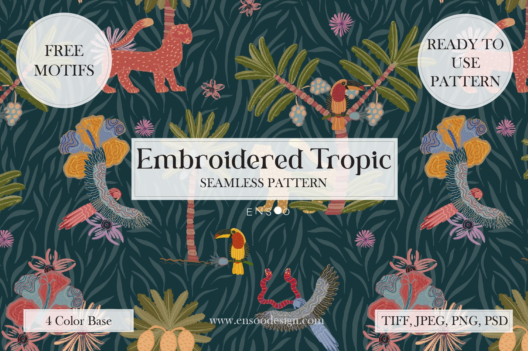 embroidered tropical pattern