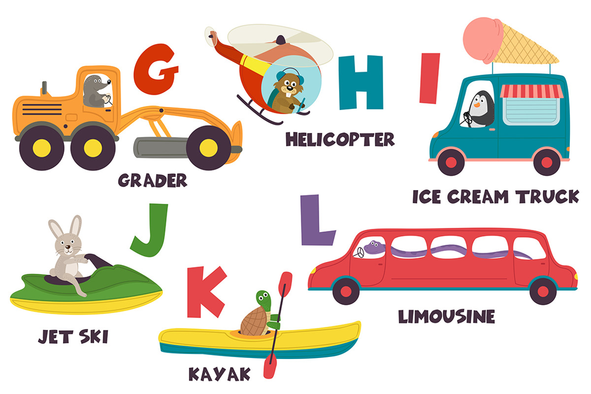 alphabet with transport and animals, an Animal Illustration by NataKa