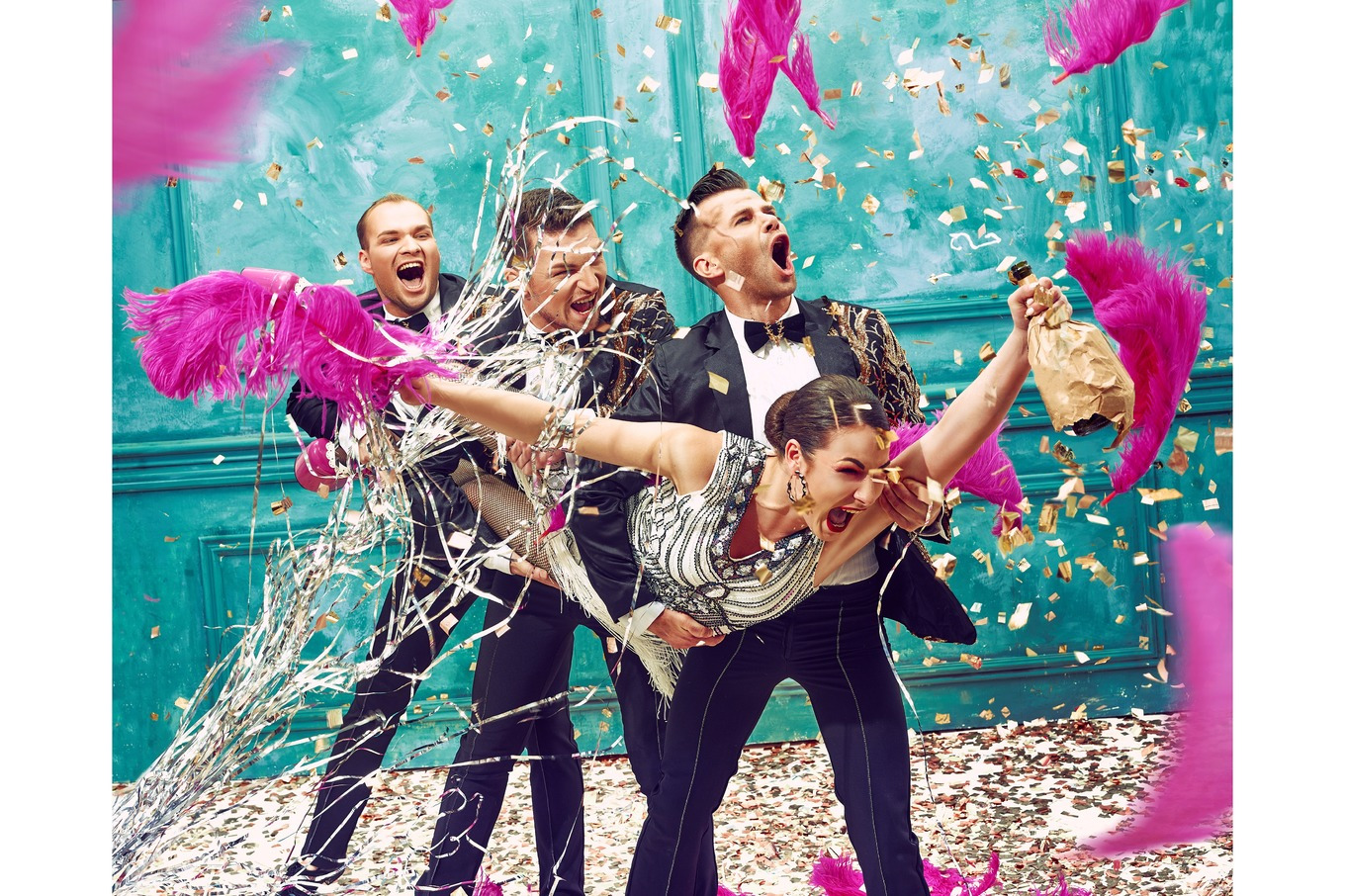 The studio shot of group of retro dancers featuring retro, woman, and ...