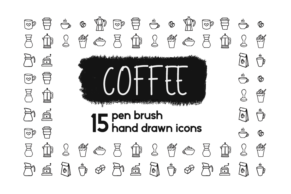 Pen Brush Hand Drawn Coffee Set, an Object Graphic by Lillu