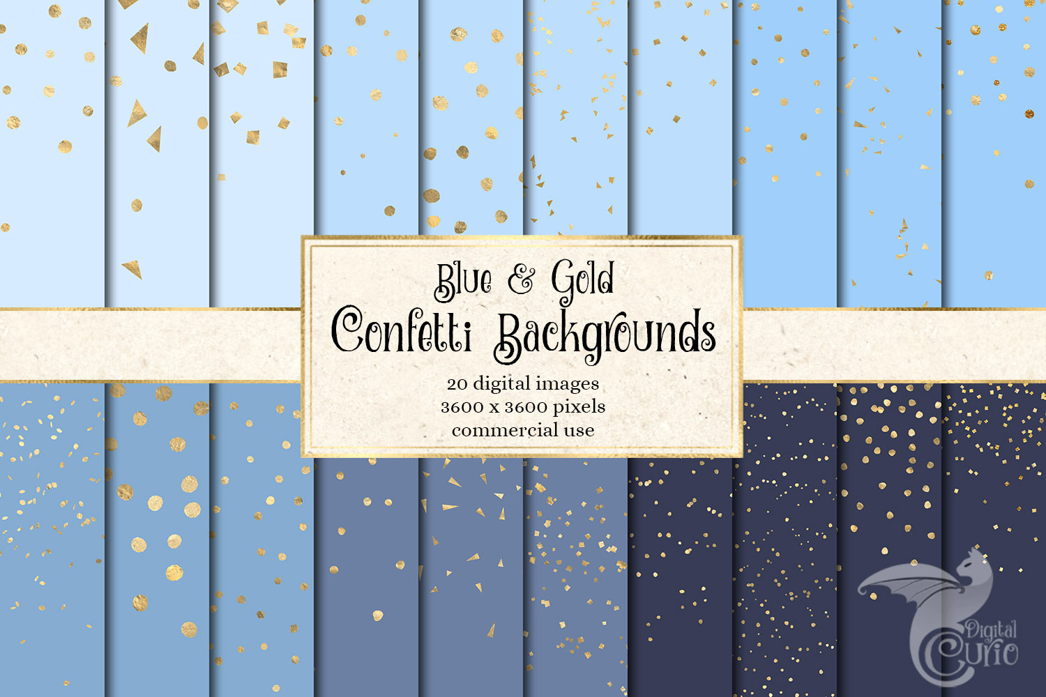 Blue and Gold Confetti Backgrounds, a Texture Graphic by Digital Curio