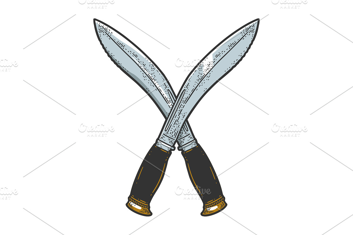 Crossed machete color sketch vector | Creative Market