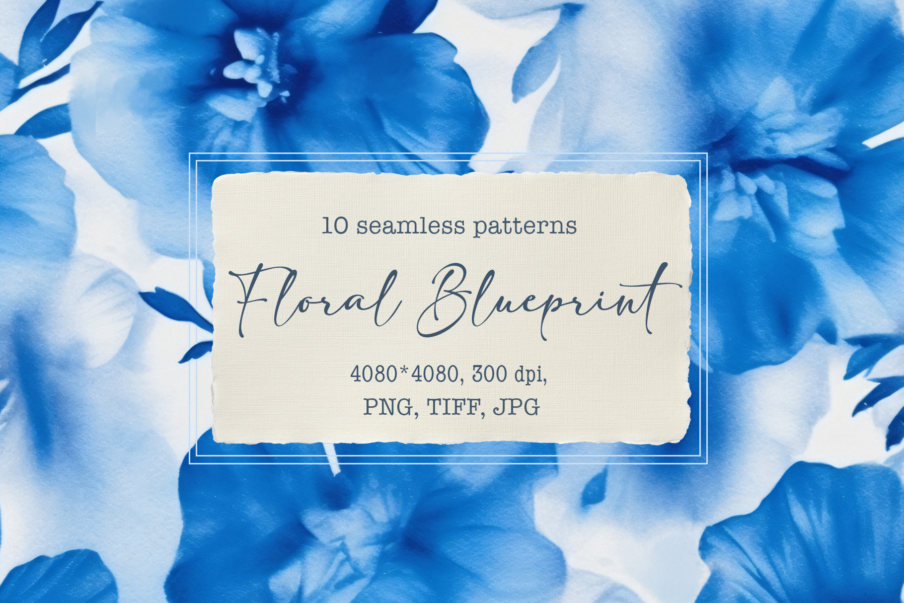 Cyanotype Watercolor Floral Patterns