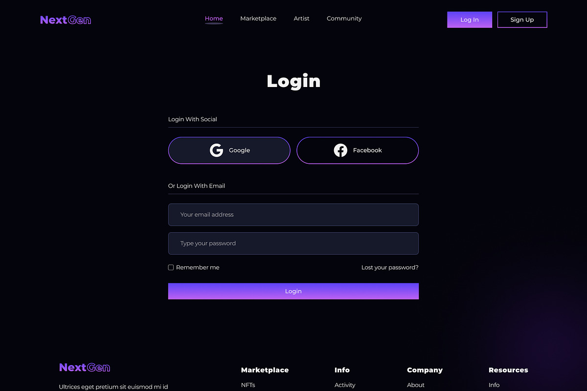 NextGen NFT Marketplace Figma Template