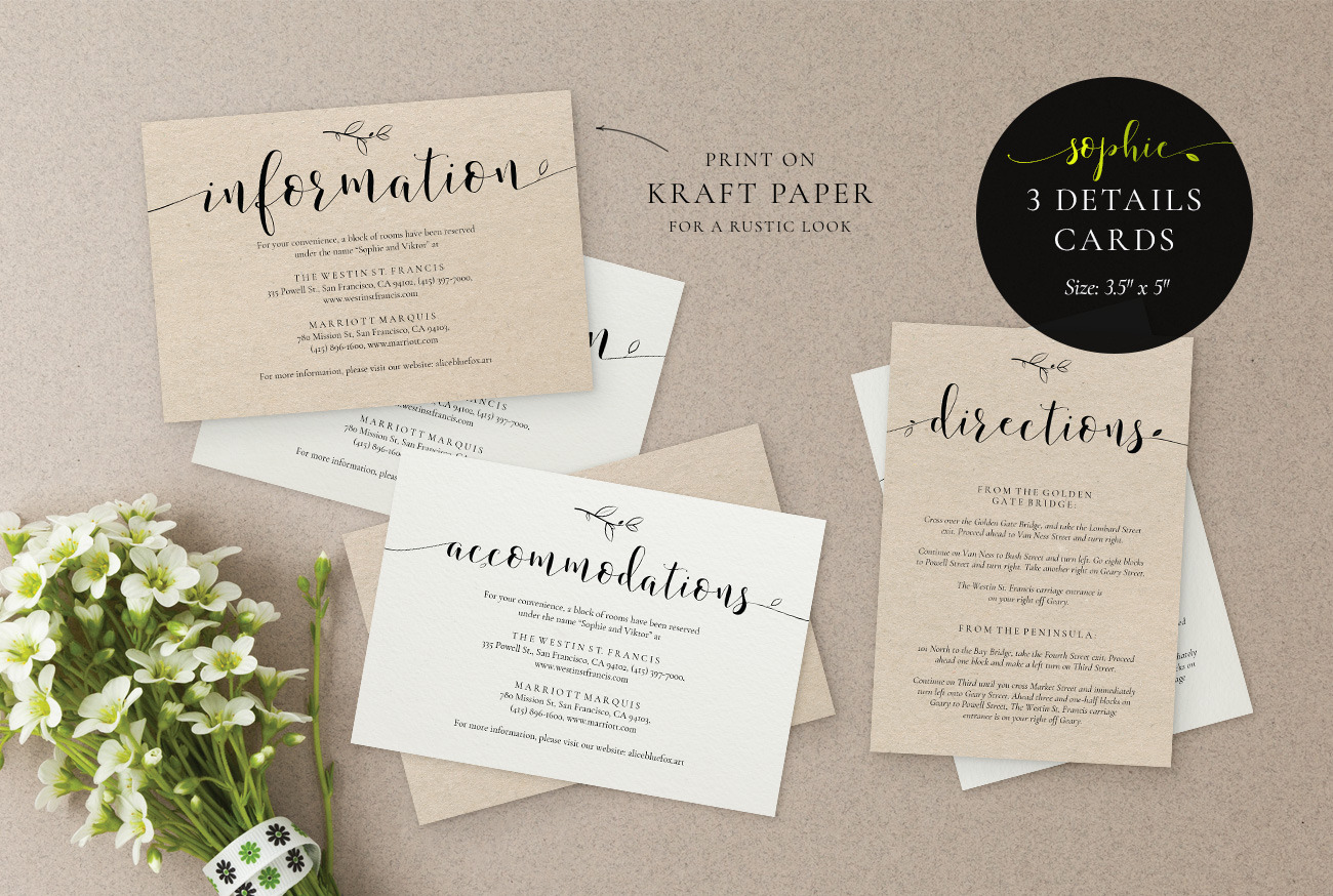 Wedding Information Cards, Sophie, an Invitation Template by Alice Bluefox