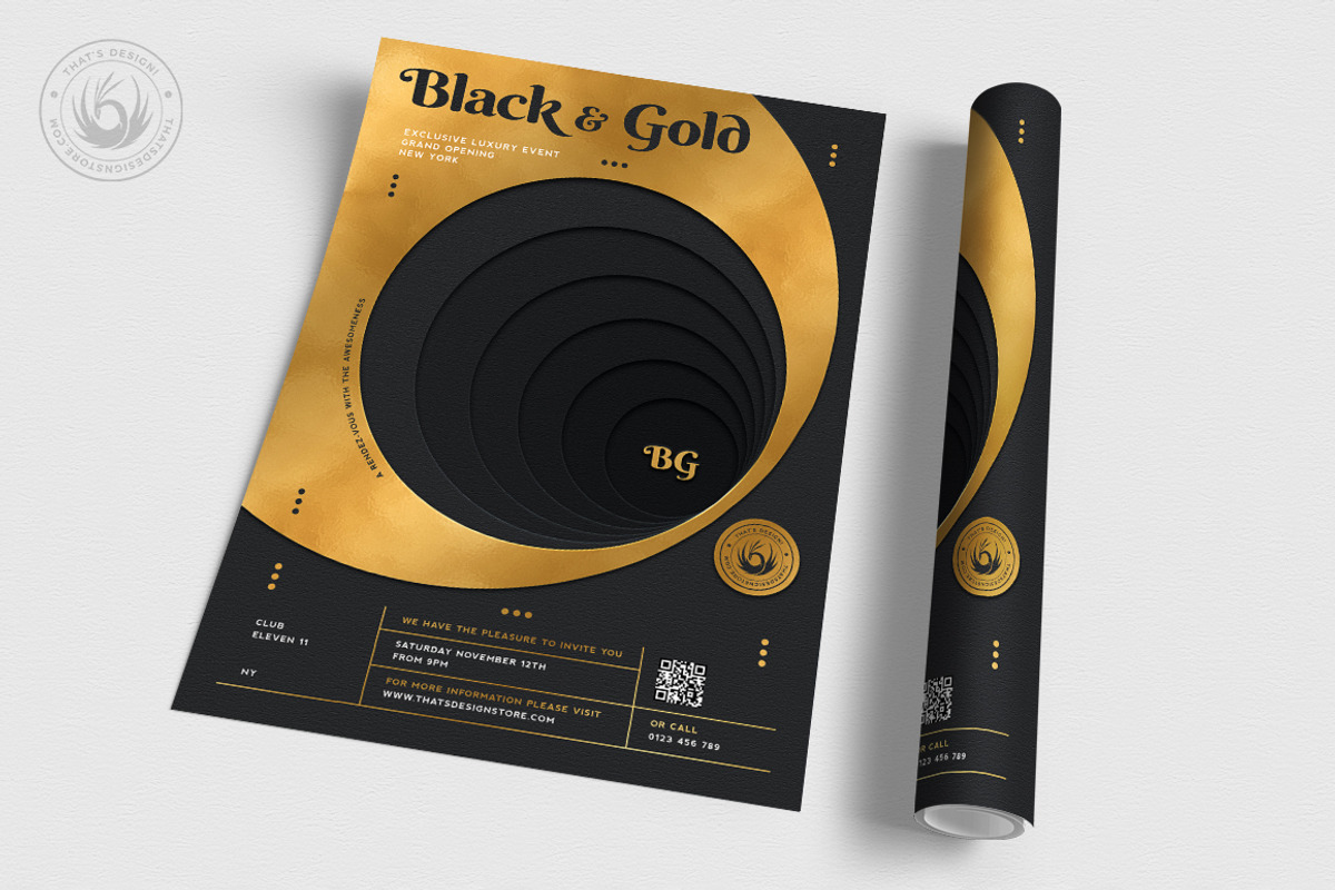 Black and Gold Flyer Template V11, a Flyer Template by ThatsDesign Art