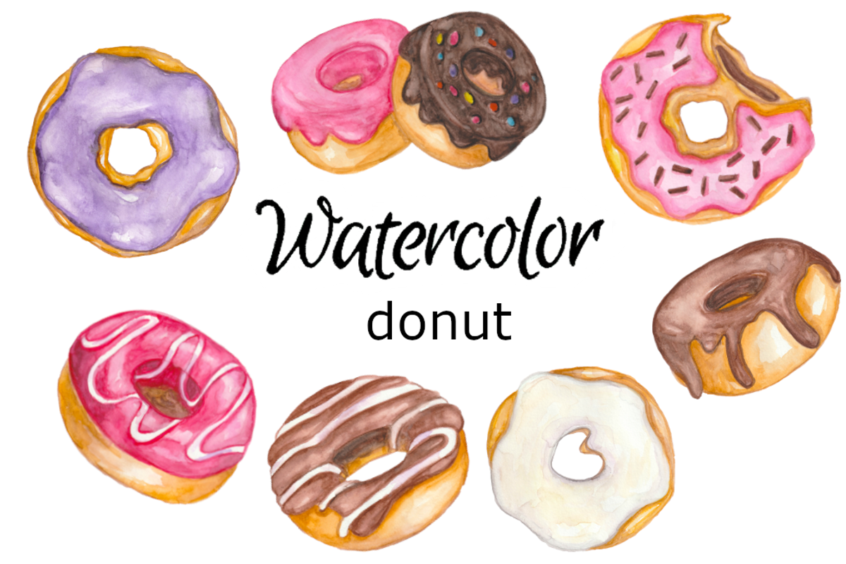 Donut watercolor clipart, a Background Graphic by GoodFairyClipArt