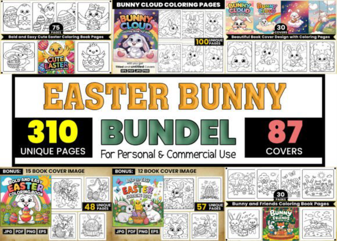 Easter Bunny Coloring Book Bundle, a Seasonal Illustration by Ink Gallery