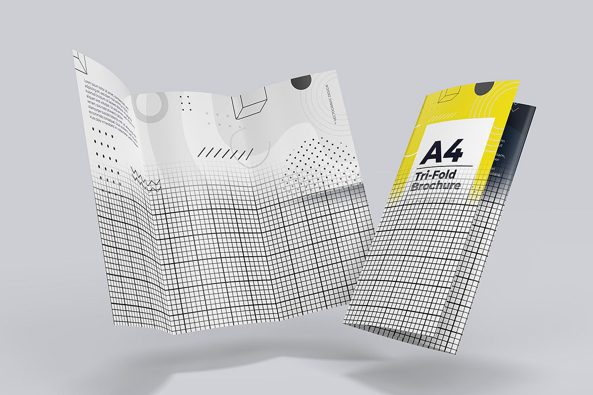 A4 Trifold Brochure Mockups, a Mockup by Vectogravic Design