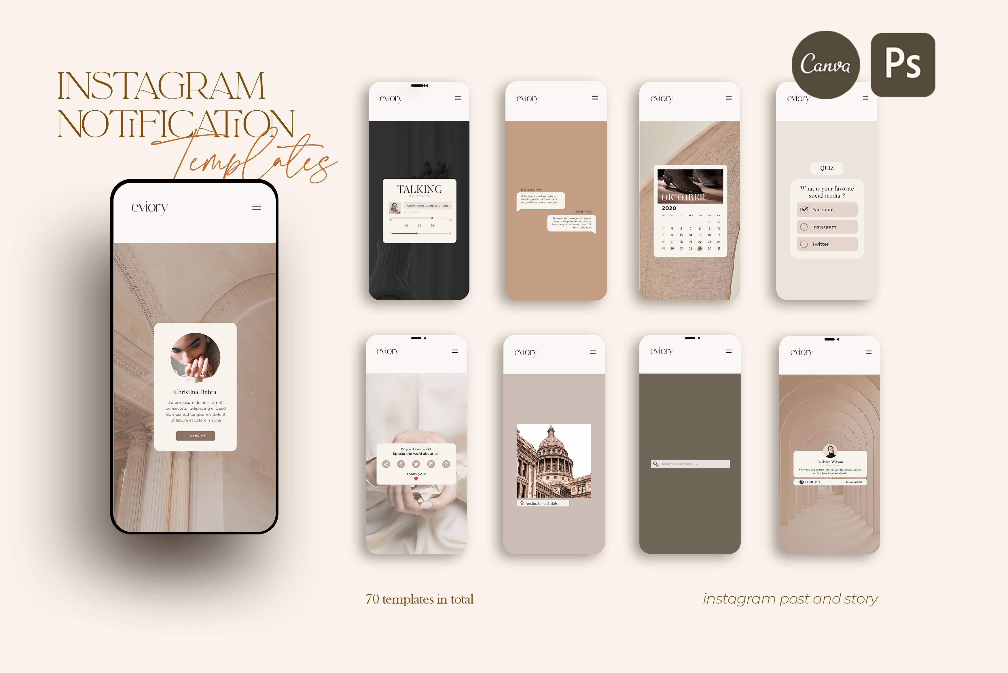 Instagram Notifications CANVA PS, a Social Media Template by Eviory