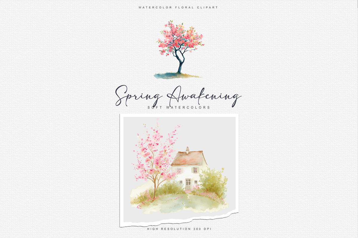 watercolor spring scenery clipart, a Decorative Illustration by ...