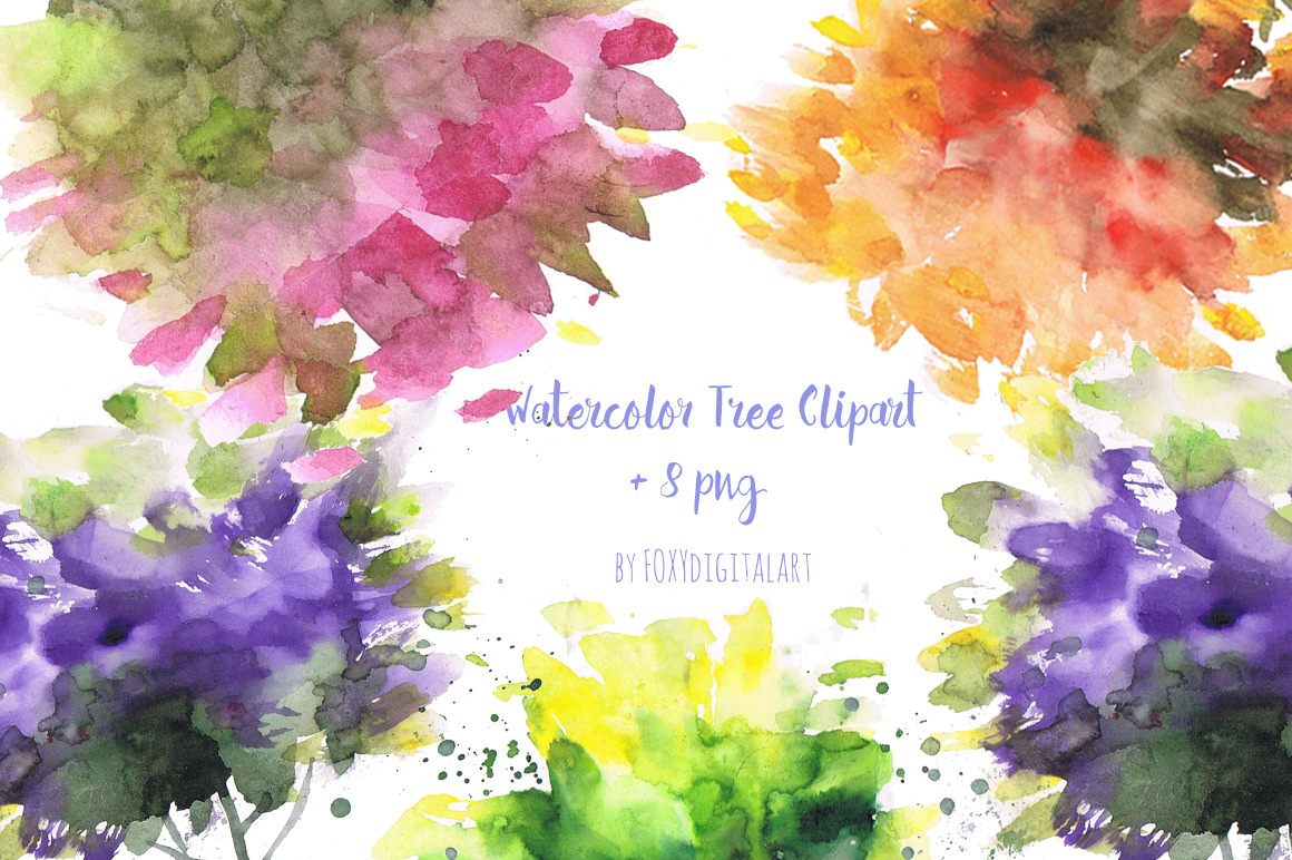 Hand Painted Watercolor Tree Clipart, an Illustration by FOXYdigitalart