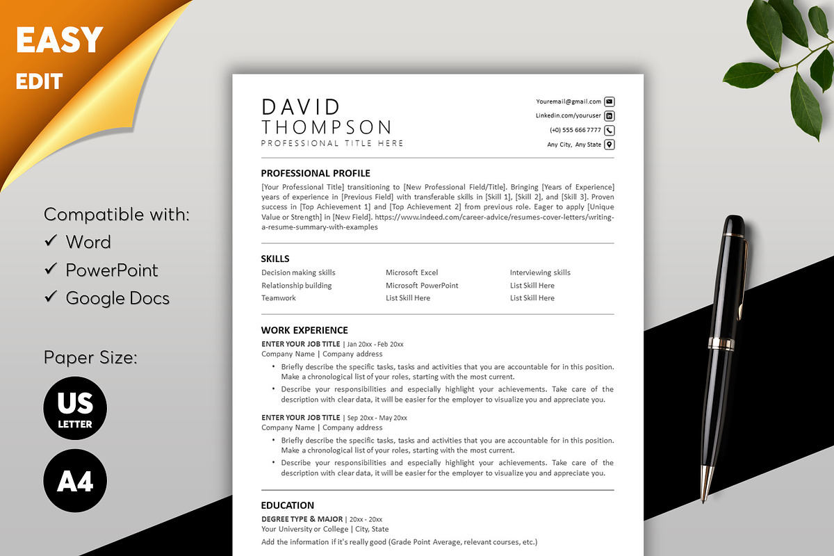 ATS Resume CV Word & Google Docs 46, a Resume Template by MrCam ...