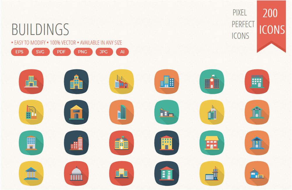 200 Building Rounded Shadow icons, an Icon by Dinosoftlabs