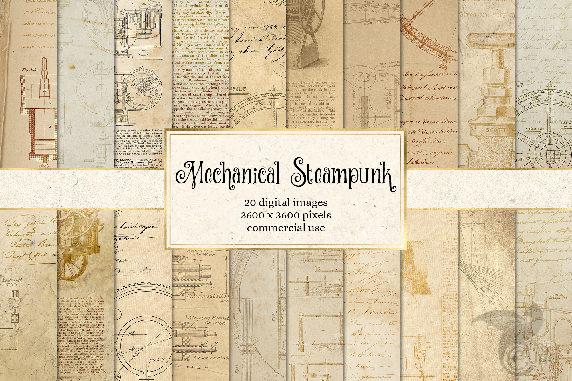 Mechanical Steampunk Digital Paper, a Texture Graphic by Digital Curio