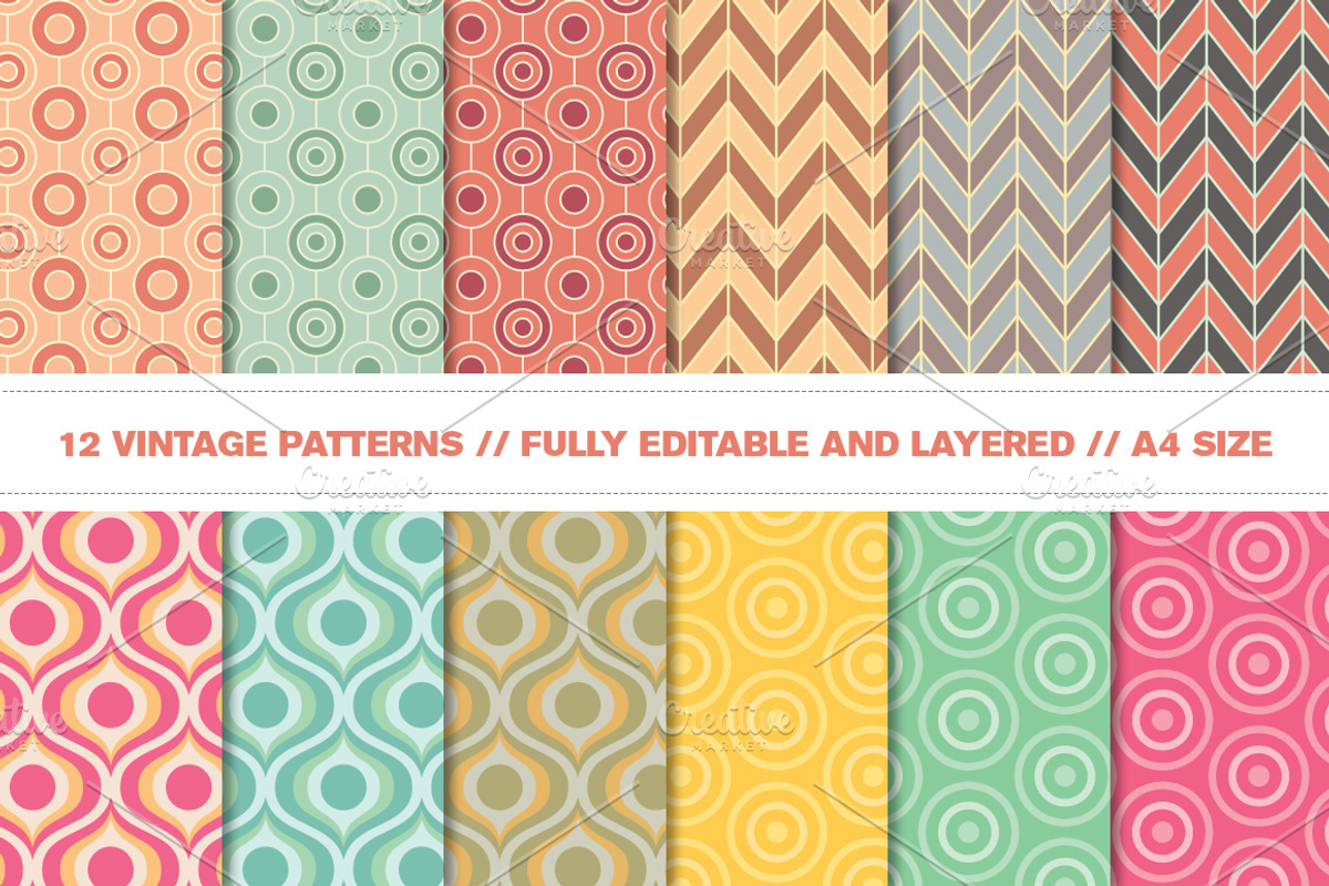 Vintage Retro Vector Patterns, a Pattern Graphic by this is awsm ...