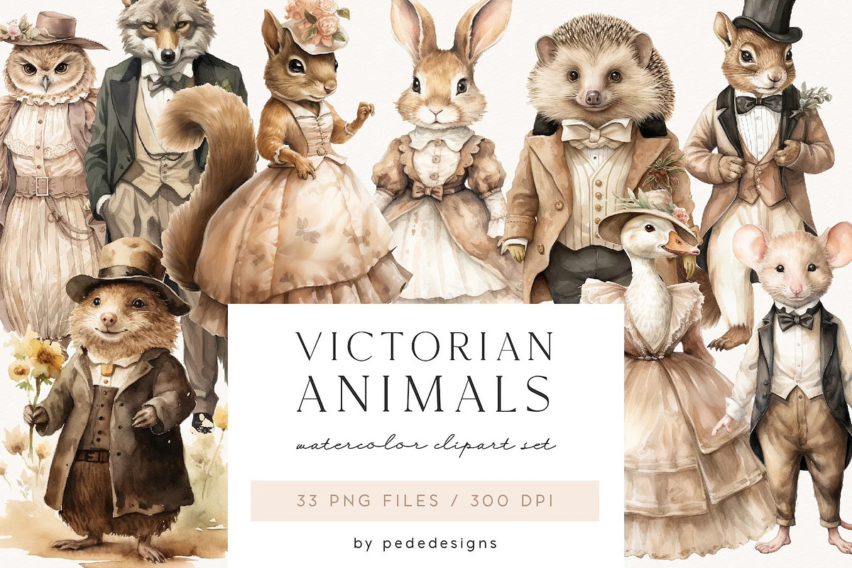 Victorian Animals, an Animal Illustration by PeDe Designs