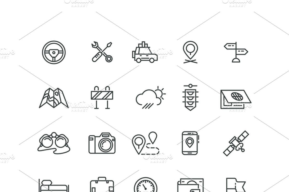 Road and auto line icons, an Outline Icon by Microvector | Creative Market