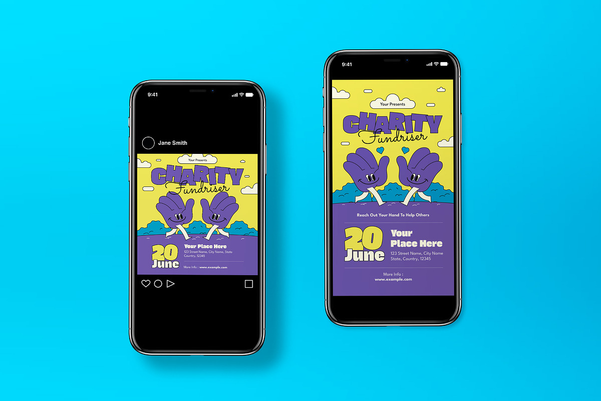 Purple Charity Fundraiser Flyer Set, a Flyer Template by graphicook