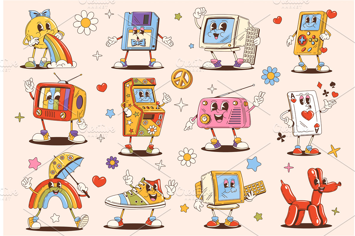 Retro groovy characters, a Technology Illustration by Vector Tradition