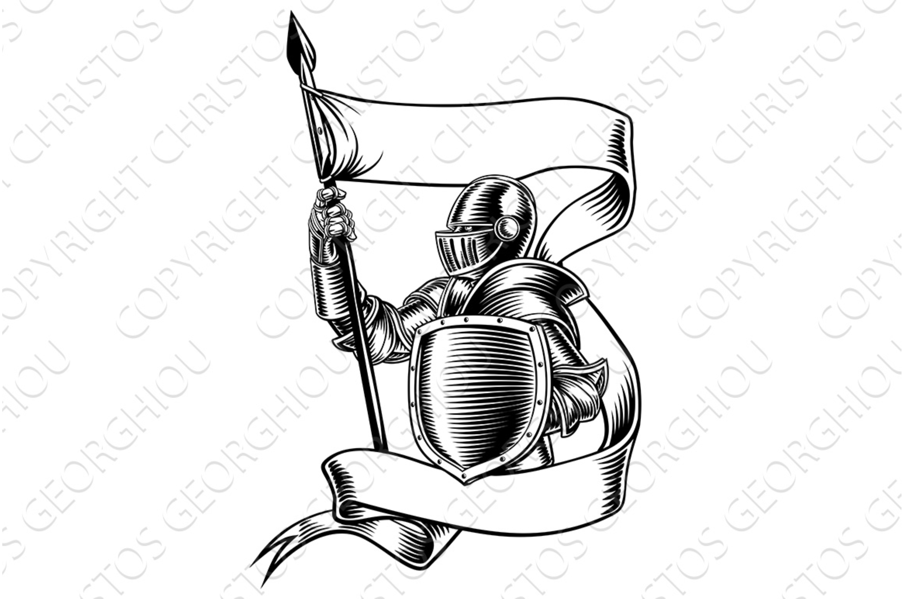 Knight With Banner Battle Flag, an Illustration by Christos Georghiou