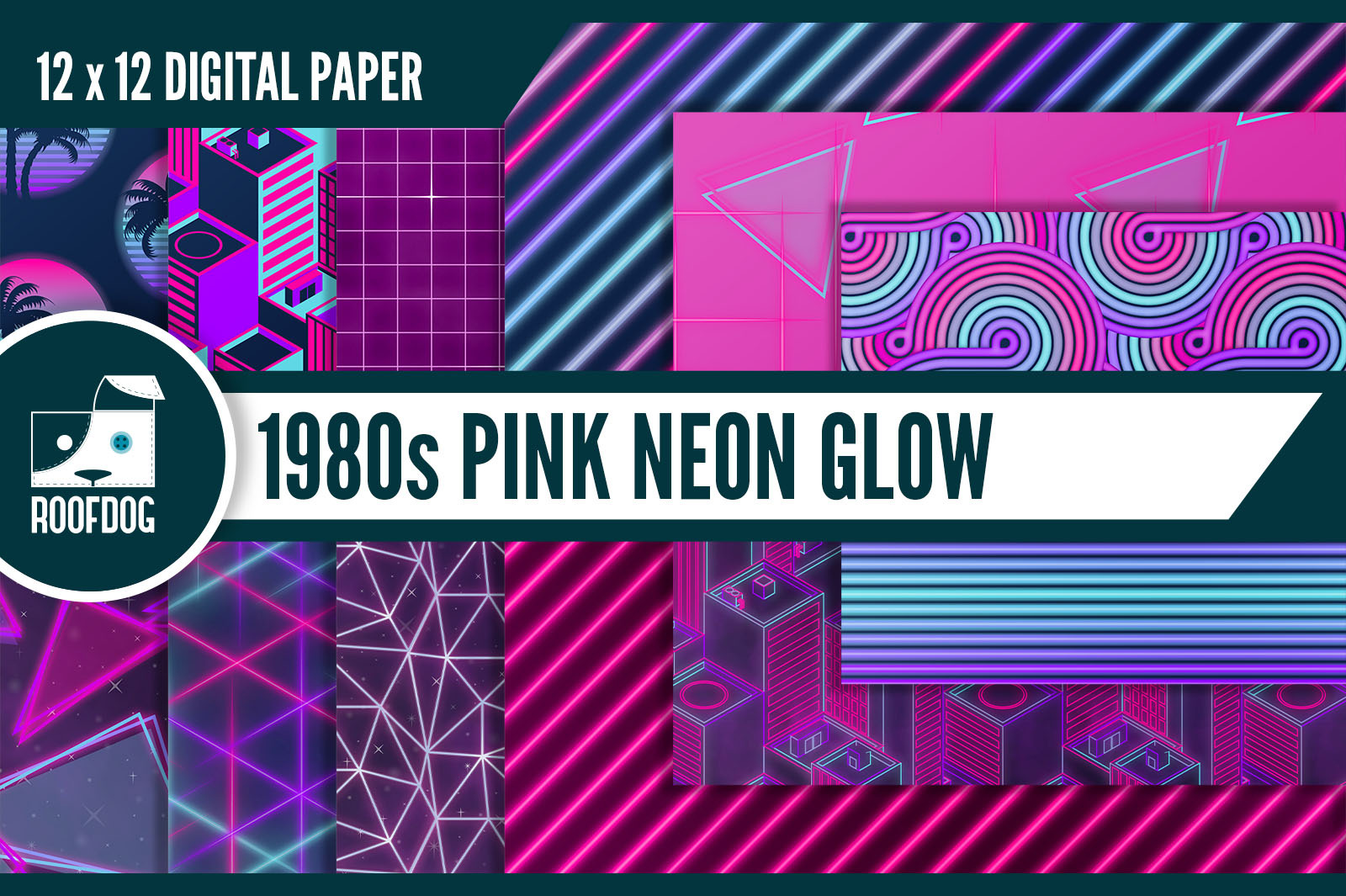 Eighties pink neon digital paper, a Pattern Graphic by Roofdog Design