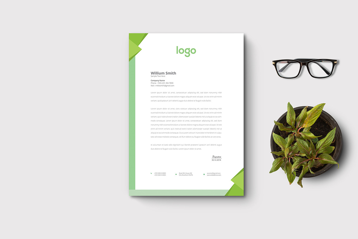 Green Letterhead Design Template, a Stationery Template by ZAAS