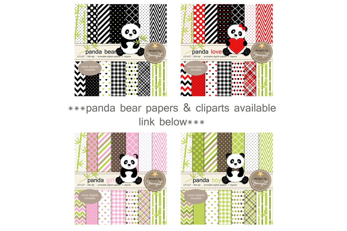 Panda Bear Digital Papers & Clipart, a Pattern Graphic by JennyL Designs