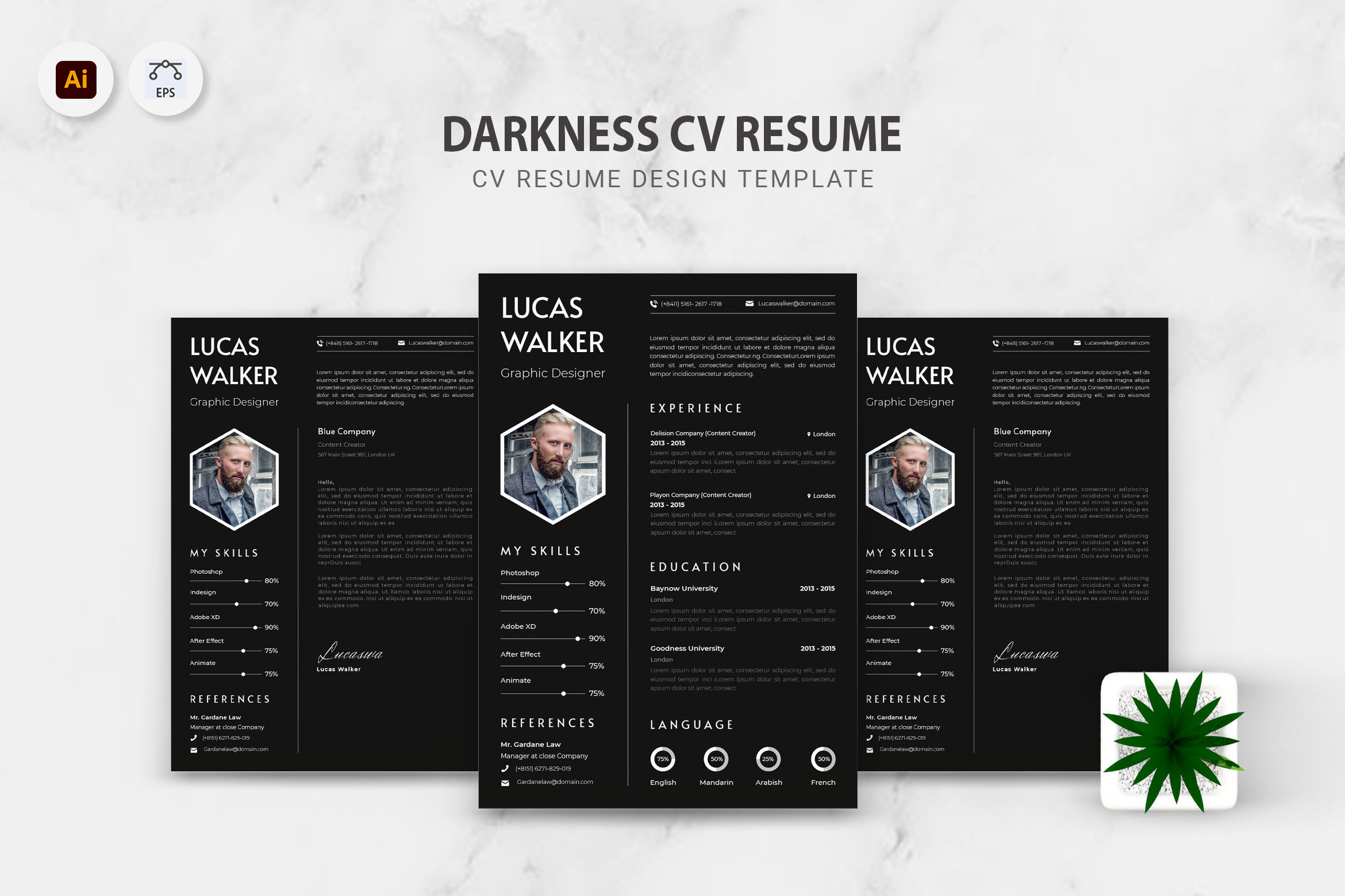 Darkness CV Resume, a Resume Template by Fannan Studio
