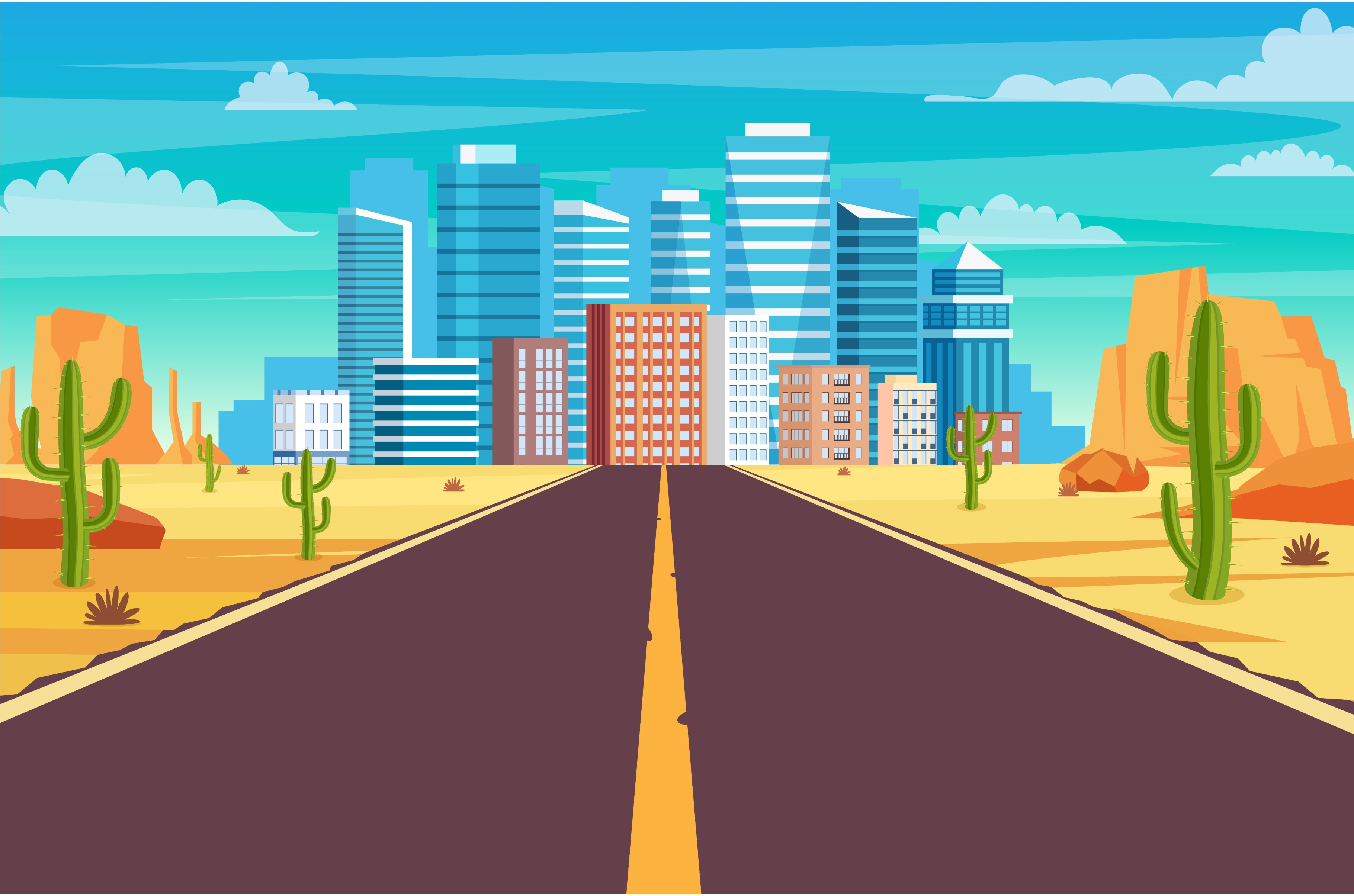 Road in desert, an Illustration by ModVector
