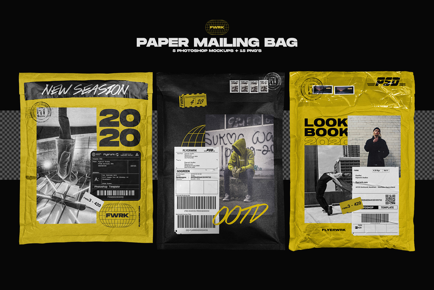 Paper Mailing Bag Mockups, a Packaging Mockup by FLYERWRK