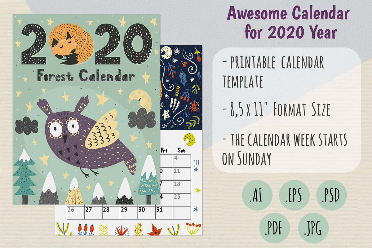 2020 Forest Calendar Template, a Stationery Template by Gulnara ...