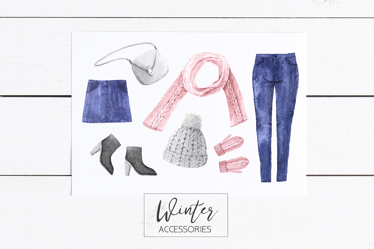 Watercolor Winter Clothes Set, an Illustration by LarysaZabrotskaya