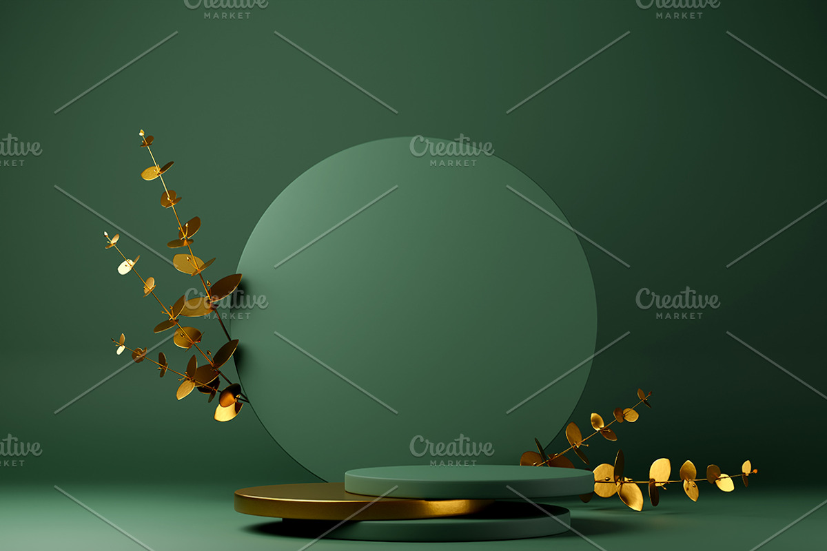 3d green scene with podium, a Background Graphic by Oksana Kumer