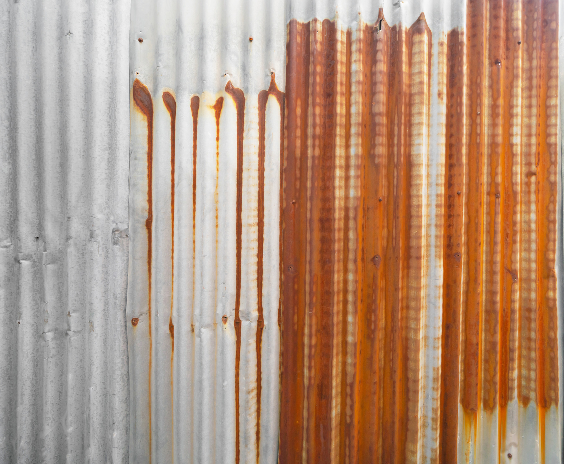 Metal steel strips. Rusty corrugated iron metal, Zinc steel wall, a ...