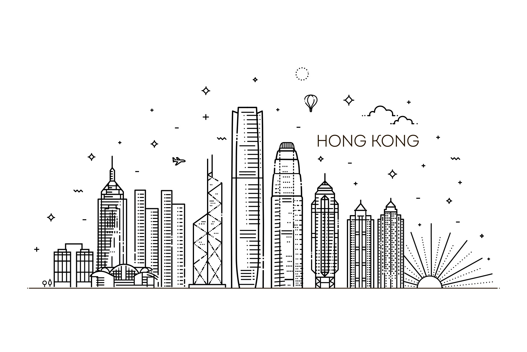 Hong Kong skyline, an Outline Icon by Tettygreen