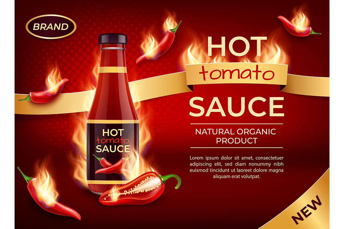 Hot Tomato Sauce Ads Banner, a Food Illustration by Bigmouse_art ...
