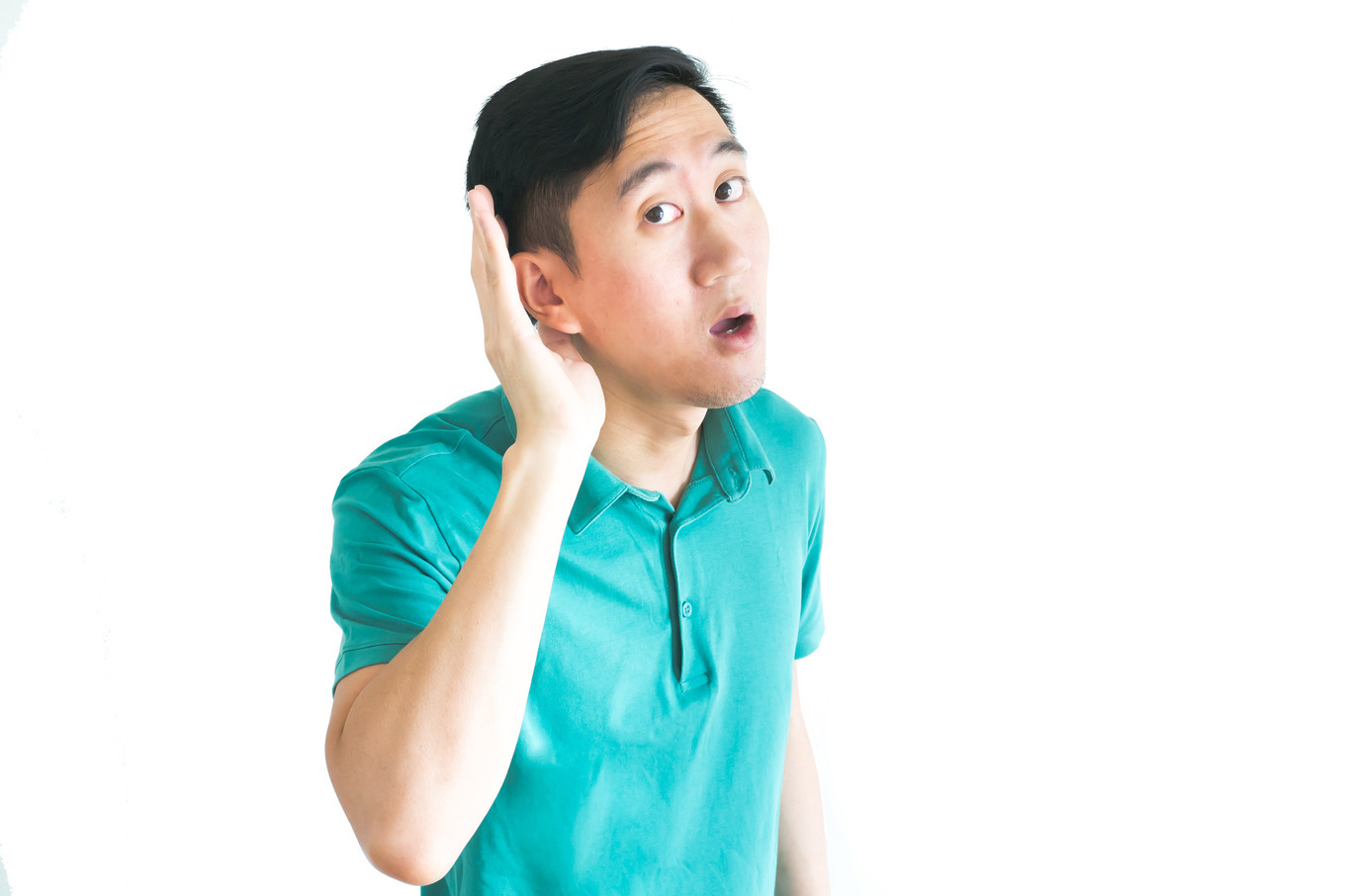 Young asian man trying to listen to something featuring ear, man, and ...