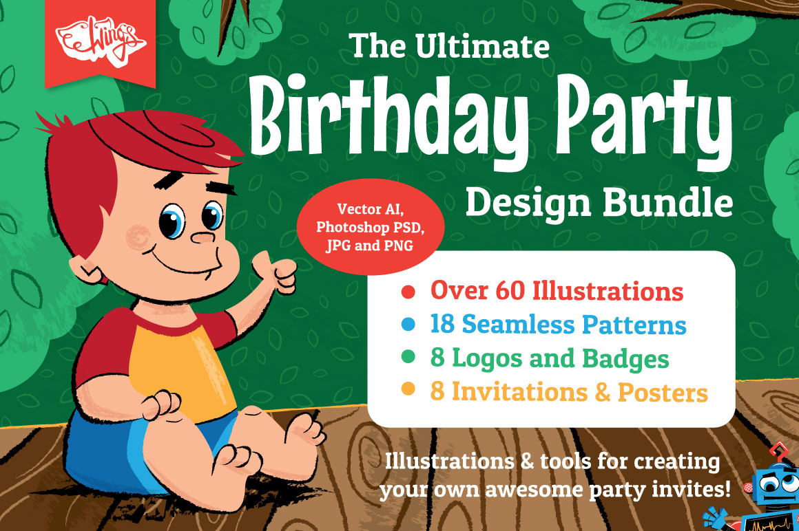 Children's Party Graphics Bundle, an Animal Illustration by Wingsart Studio