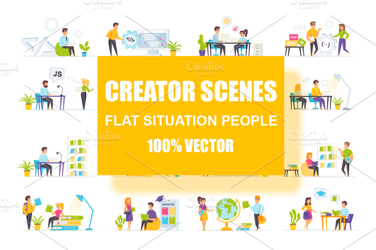 Flat Scene Situation Creator Kit, an Education Illustration by alexdndz