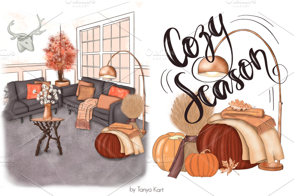 Cozy Season Clipart & Patterns, a Texture Illustration by Tanya Kart