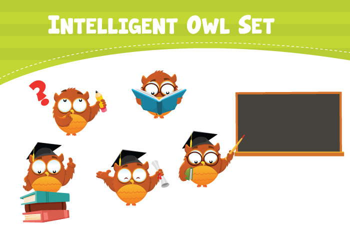 Intelligent Owl Set, an Animal Illustration by pinipin