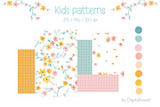 Kids floral seamless pattern checks