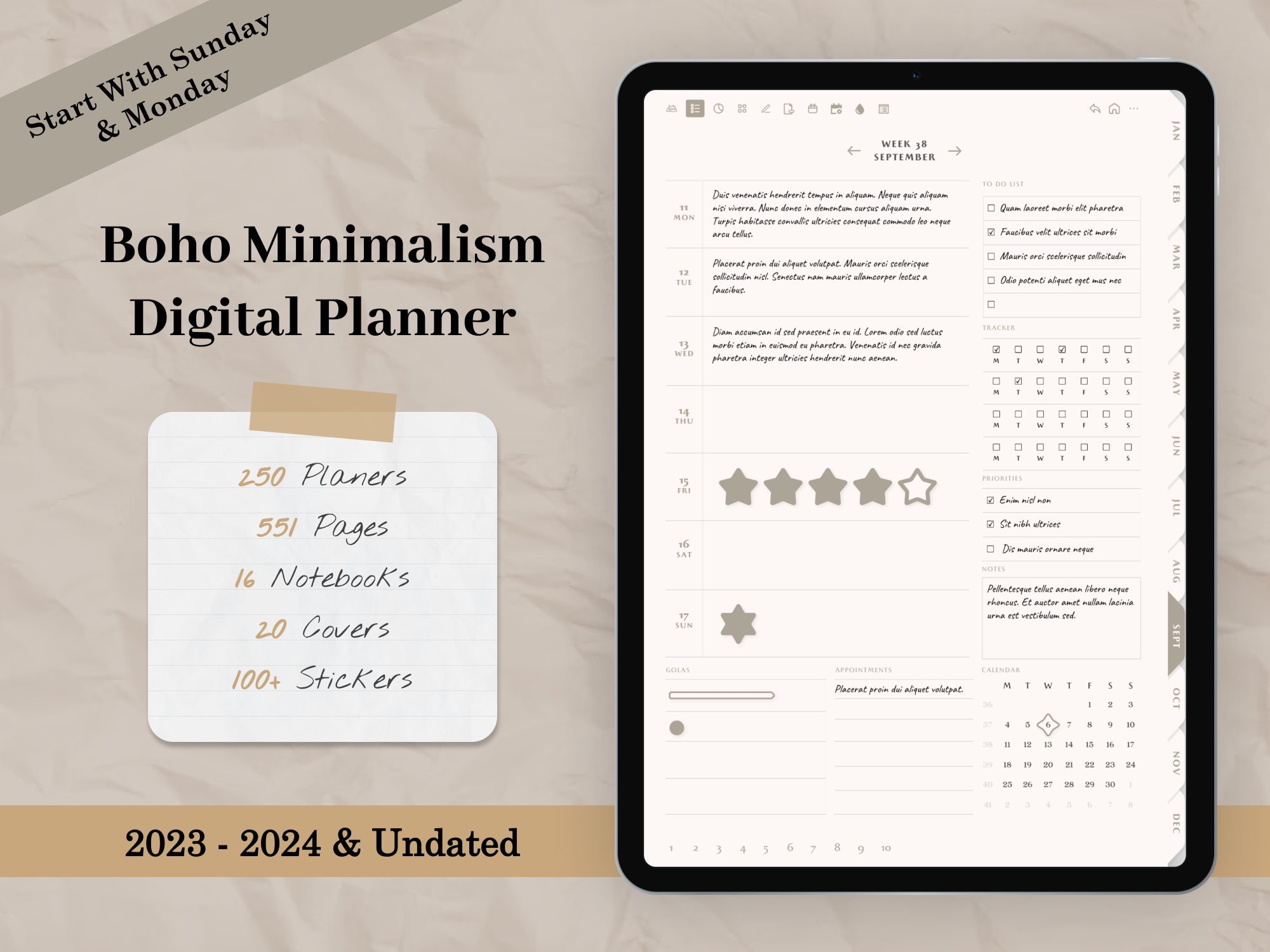 Boho Minimalism Digital Planner, a Templates & Theme by Digital_Mind