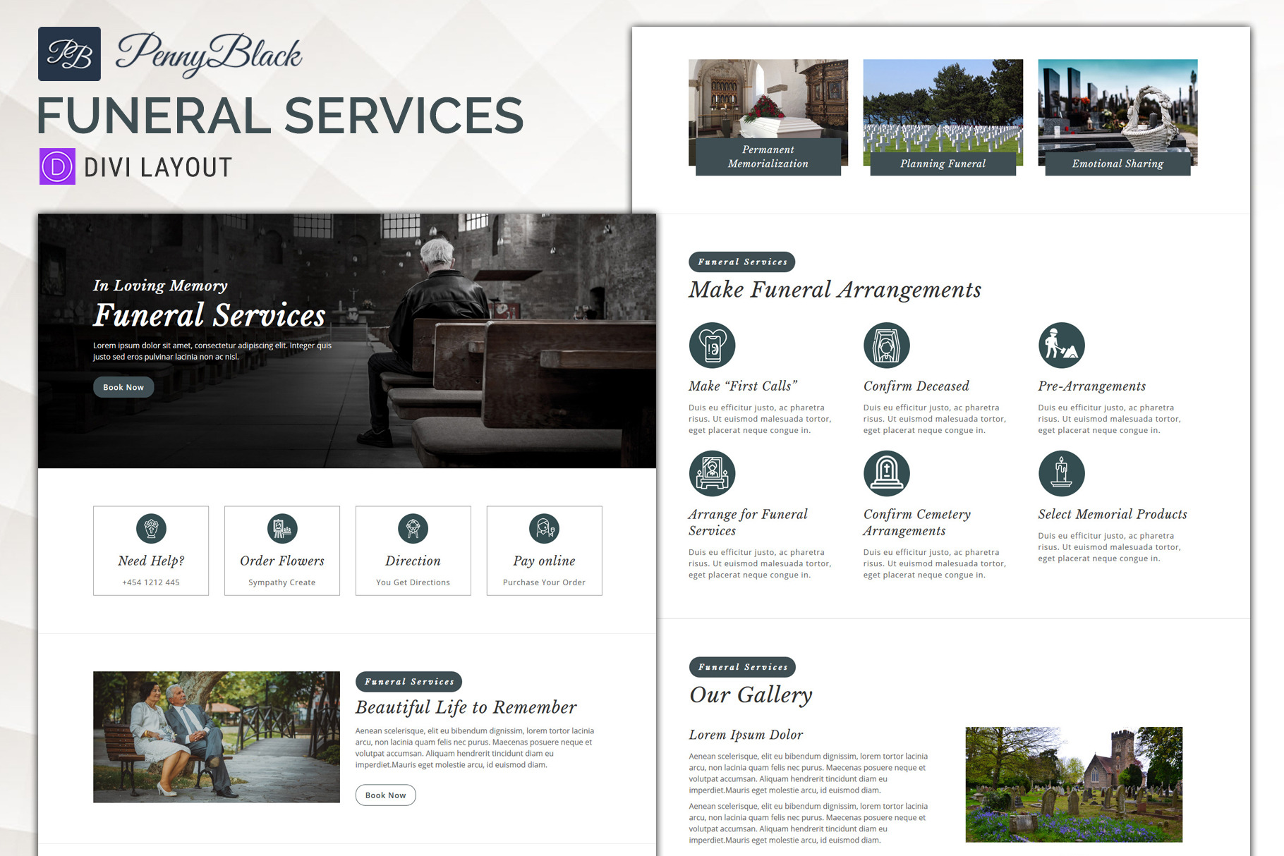 Funeral Service – Divi Layout, a WordPress Template by Pennyblack Templates