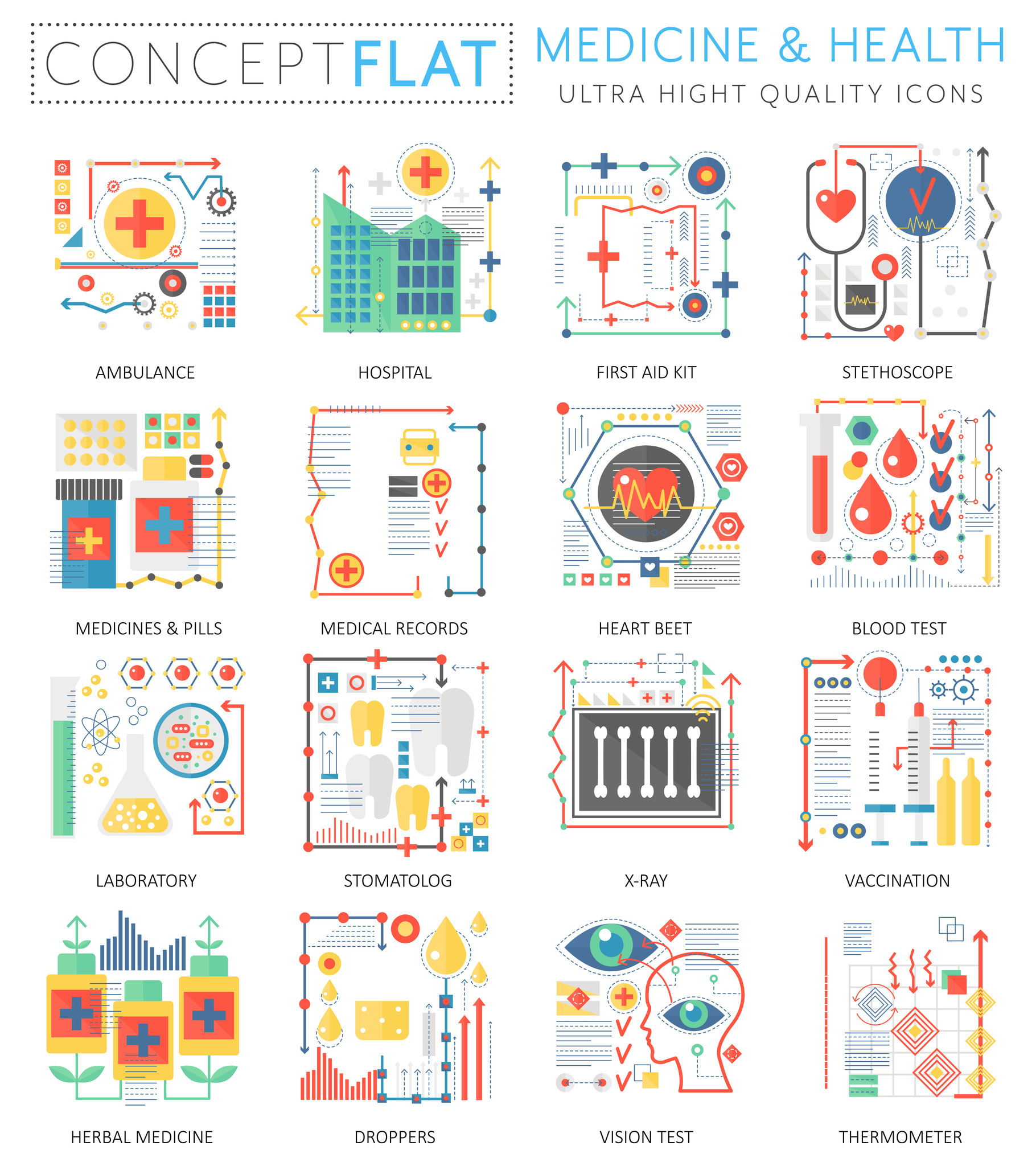 Medicine & health concept icons, an Icon by Lemberg Vector